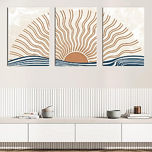 Abstract Boho Sun Wall Art Mid Century Sun Print Boho Sunrise Picture Wall Decor Minimalist Sun Wall Art Boho Sunset Print Abstract Sun Painting Mid Century Sun Poster Living Room 16x24inx3 No Frame