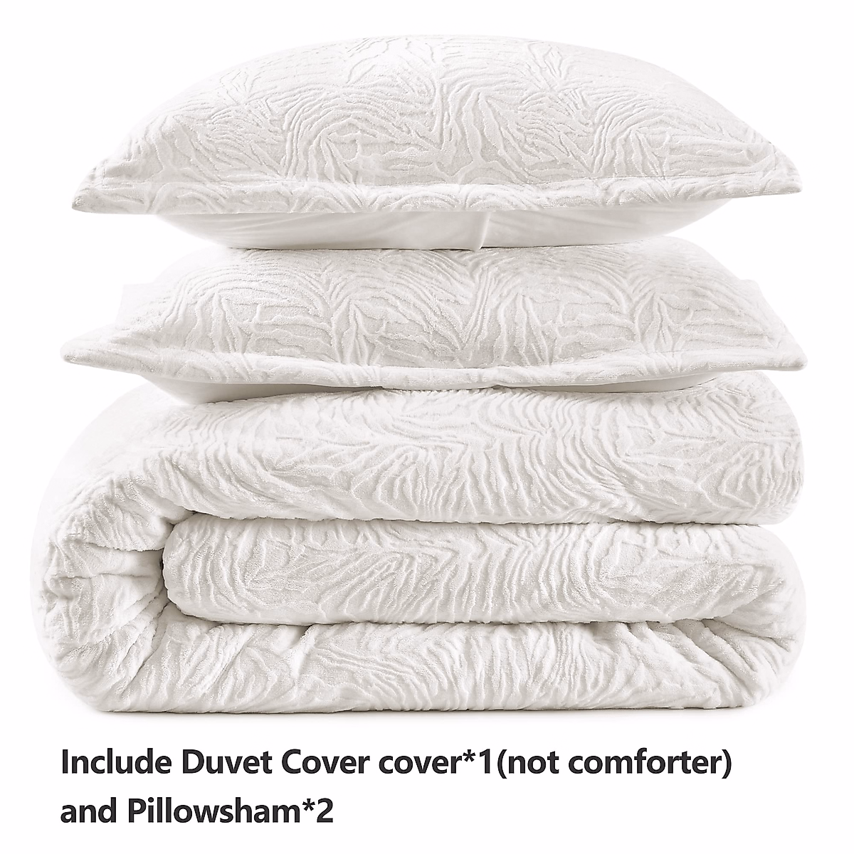 TILLYOU White Fluffy Duvet Cover Queen Set, Ultra Soft Shaggy Comforter Set Milk Crystal Velvet Bedding Faux Fur Plush Fuzzy Comforter Cover, 3 Pieces (1 Duvet Cover + 2 Pillow Shams)