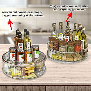 2-Tier Lazy Susan Organizer for Kitchen, Turntable Spice Rack Organizer for Kitchen Cabinet with 4 Sealed Seasoning Boxes and 4 Small Spoons,Rotating Spice Racks for Pantry, Cabinet,Cupboard,Table.