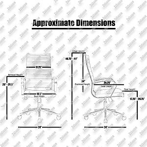 2xhome Set of 2 Black Modern High Back Tall Ribbed PU Leather Office Chair Swivel Tilt Adjustable Chair Designer Boss Executive Management Conference Room Work Task Computer