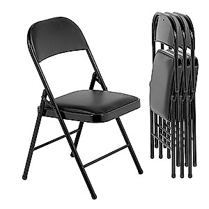 Nazhura 4 Pack Folding Chairs with Padded Cushion and Back, Khaki Metal Chairs with Comfortable Cushion and Durable Steel Frame for Home and Office, for Indoor and Outdoor Events (Black, 4 Pack)