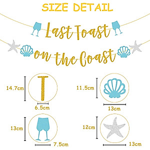 Last Toast on the Coast Bachelorette Decorations - Last Toast On The Coast Banner Cake Cupcake Toppers, Bachelorette Party Banner Garland Blue for Bridal Shower Decorations Party Supplies