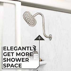 12 Inch Shower Head Extension Arm by JSJacksonSupplies S Shaped Design Extender High Rise Curved Style with Flange Stainless Steel Long Goose Neck Curve Standard 1/2" Connection Brushed Nickel Finish