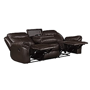 Lexicon Braelyn Faux Leather Double Reclining Sofa with Center Drop-Down Cup Holders, Receptacles, Hidden Drawer and USB Ports, 88.5" W, Dark Brown