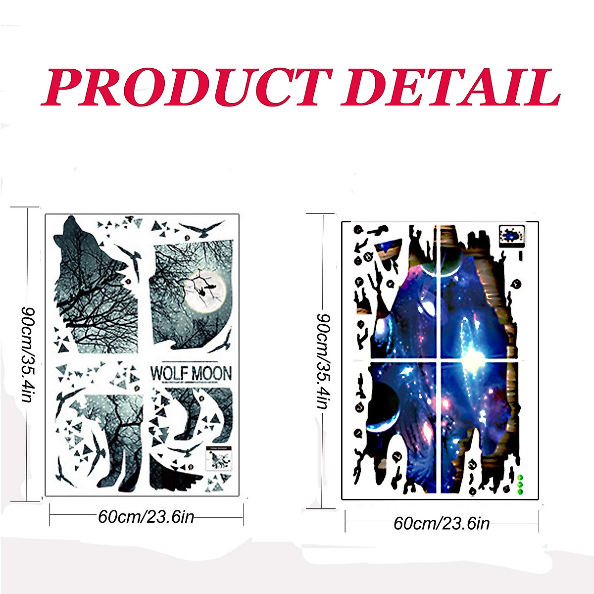 AMODA 3D Galaxy Outer Space Wall Decor,Self-Adhesive Wolf and Moon Sofa Backdrop TV Background Wall Decors,Creative Broken Wall Art Mural for Teen Bedroom Living Room Nursery Playroom