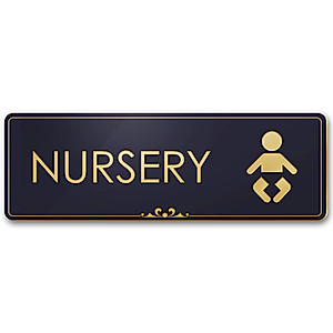 Baby Nursery Sign Nursery Mother's Room Sign, Black/Gold, Engraved, 3" x 9", Fade Resistance, Indoor/Outdoor Use, USA MADE By My Sign Center