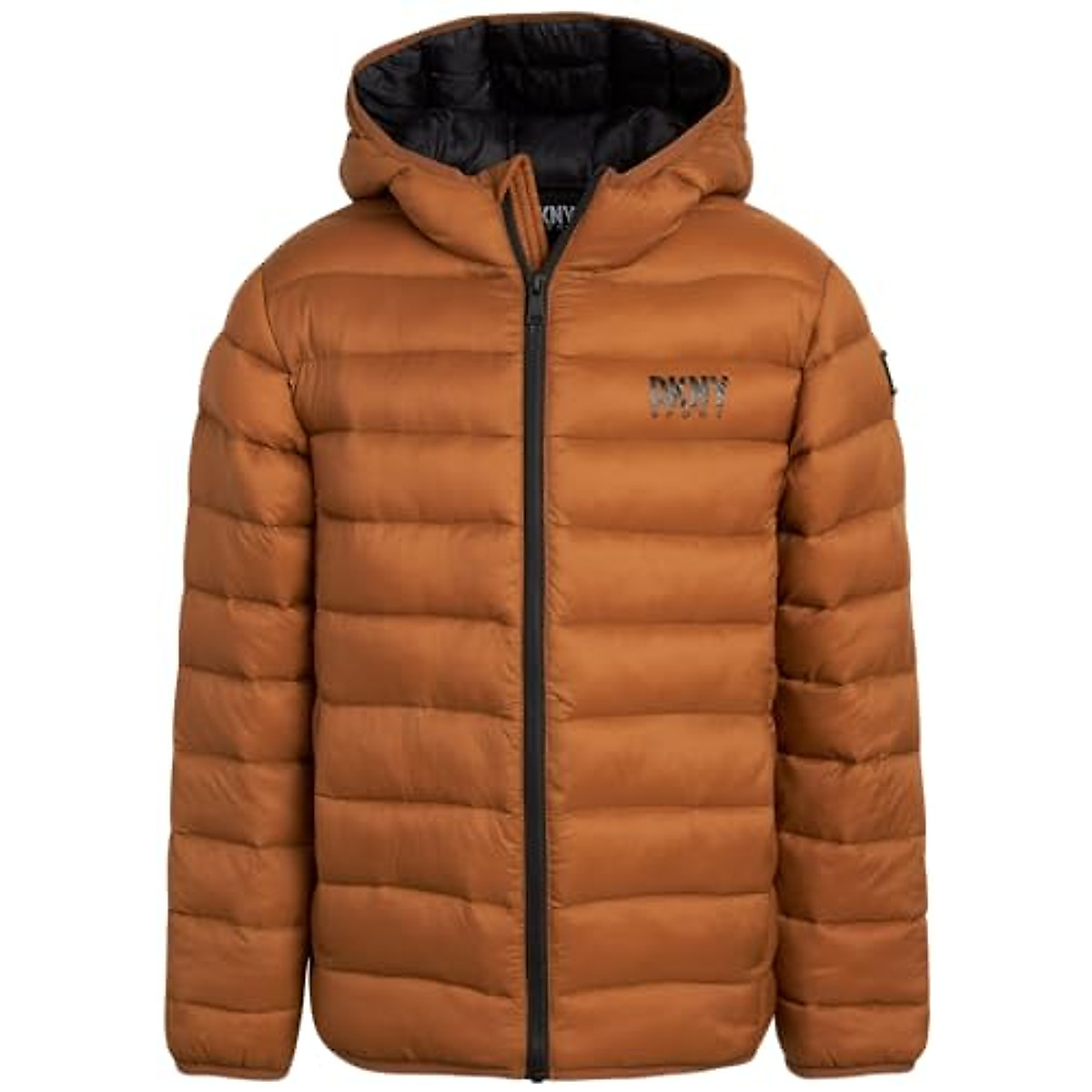 DKNY Boys Jacket – Midweight Insulated Quilted Outerwear Parka Puffer Coat – Water Resistant Boys Winter Hooded Jacket (8-20), Size 14-16, Timber