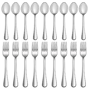 16 Pcs Forks and Spoons Silverware Set,Food Grade Stainless Steel Flatware Cutlery Set for Home,Kitchen and Restaurant,Mirror Polished,Dishwasher Safe - 8 Dinner Fork(8 inch) and 8 Teaspoon(6.5 inch)