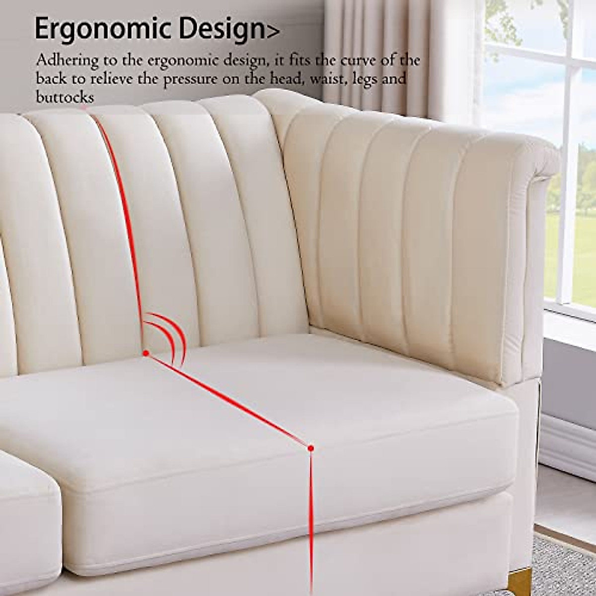 WIN FORCE 70" Beige White Velvet Loveseat Sofa Couch for Living Room, Cream Mid Century Modern loveseats for Small Space, 3 Seater Upholstered Small Sofa Love Seats Furniture for Bedroom, Apartment