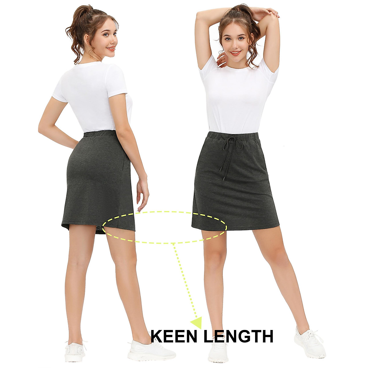 JACK SMITH Women's Athletic Skort Drawstring Waist Stretchy Knitting Skirts with Pockets(M,Deep Gray)