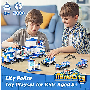 WishaLife City Police Mobile Command Center Truck Building Toy, W/Police Car, Airplane, Boat, Gifts for 6 Plus Year Old Kids, Boys, Girls (1338 PCS)