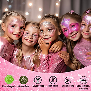 CCbeauty Hot Pink Body Glitter,Face Glitter Gel,Singer Concerts Music Festival Rave Accessories,Sequins Glitter Face Paint,Chunky Glitter for Eye Lip Hair,Sparkling Holographic Gel for Women,50ml
