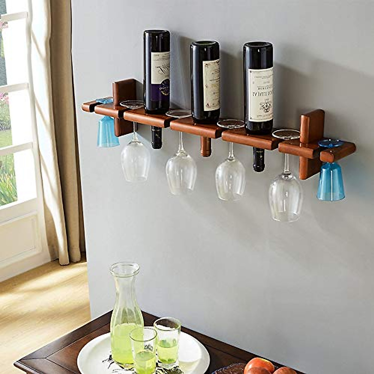 Creative Simplicity Wall Hanging Wine Rack | Simple Solid Wood Partition Rack | Creative Hall Hanging Creative Simplicity Wall-Mounted Household Wine Rack Wine Bottle Rack J1028, PIBM
