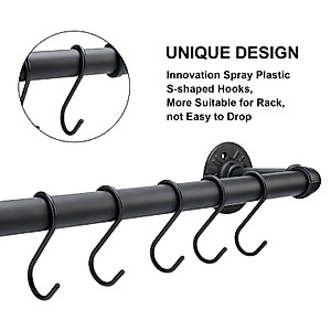 Tysun 47.4 Inch Industrial Pipe Pan Pot Rack Wall Mounted Iron Pipe Kitchen Hanging Rail Kitchen Utensil Cookware Holder Storage Organizer with 15 S Hooks