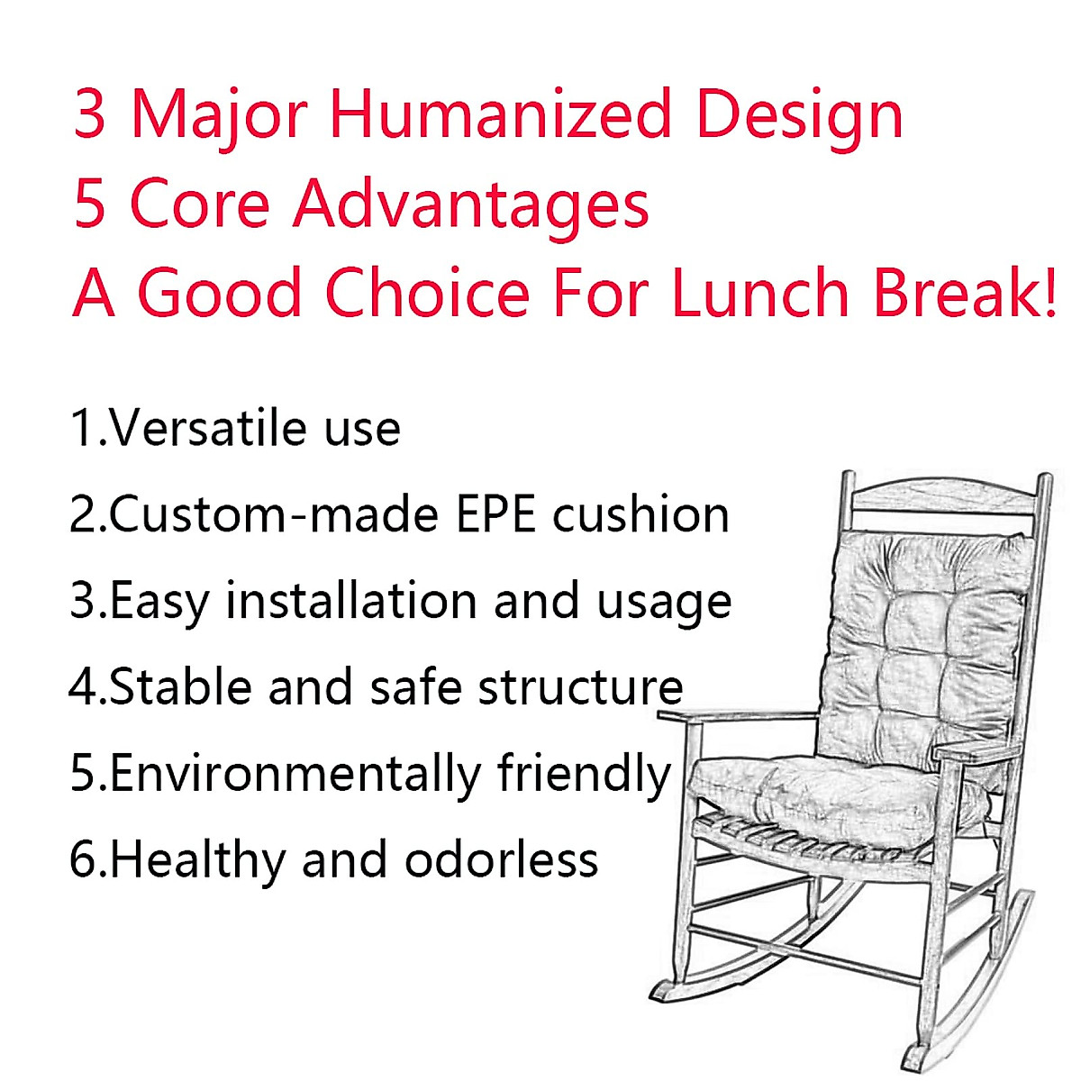 Rocking Chair Cushions for Living Room,Nursery,or Home Office,Outdoor Mattress Recliner Quilted Thick Padded Seat CushionSeat 17" x 17"and Seatback 21" x 17",2 Piece