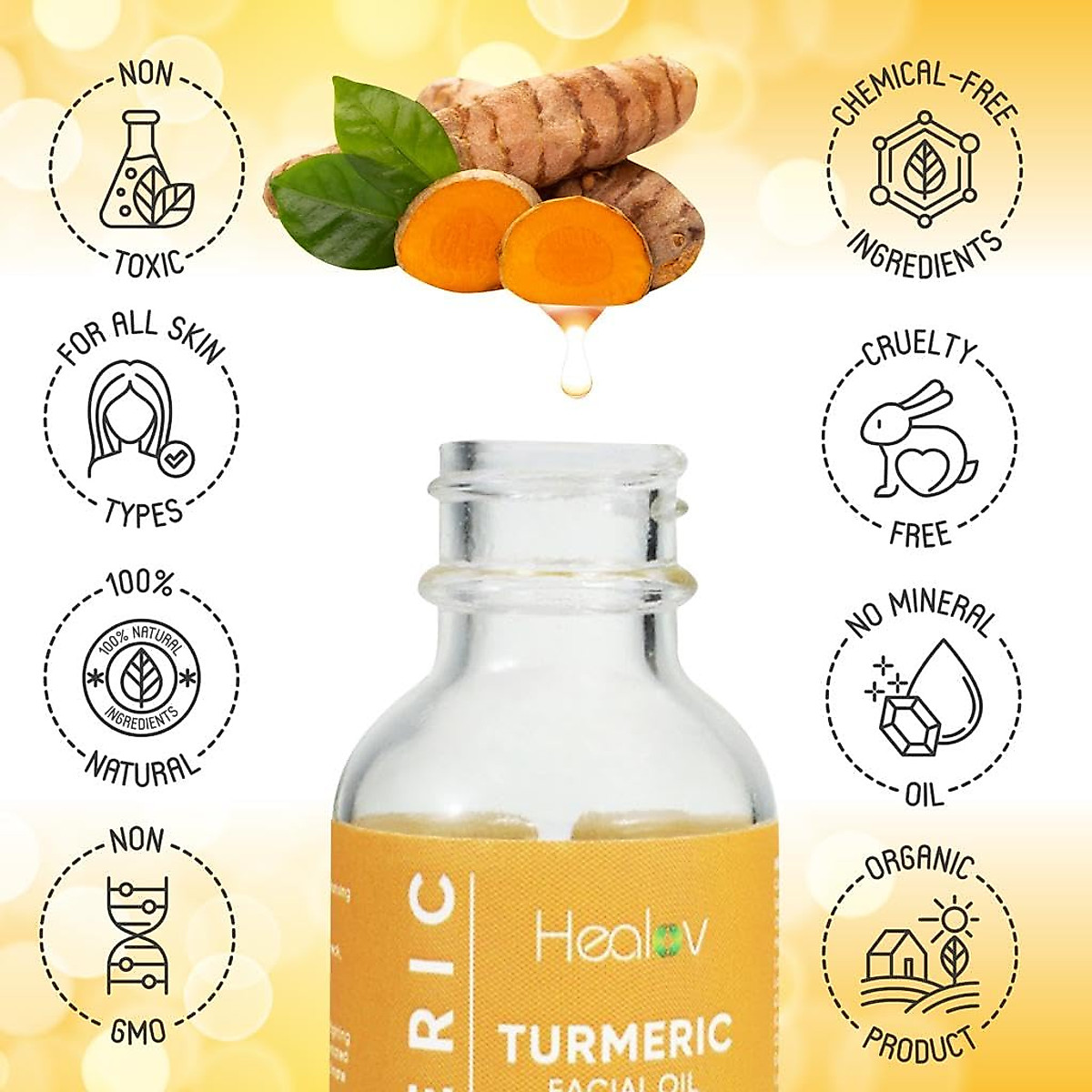 Turmeric Serum for Face & Body - All Natural Turmeric Skin Brightening Serum for Dark Spots - Turmeric Facial Repair Serum Cleanses Skin, Fights Acne, Evens Tone, Minimizes Pores - Pure Turmeric Oil