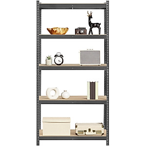 Yaheetech Standing Shelf Units, 5 Tier Storage Shelf, Heavy Duty Shelving, Adjustable Garage Shelves, Utility Rack Shelf Unit, Basement Warehouse Shed, 35.5″L × 16″W × 71"H - Dark Gray