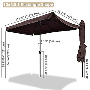 Yescom 10x6.5ft (2x3m) Rectangle Aluminum Outdoor Patio Umbrella with Valance Sunshade Crank Tilt Garden Dark Brown
