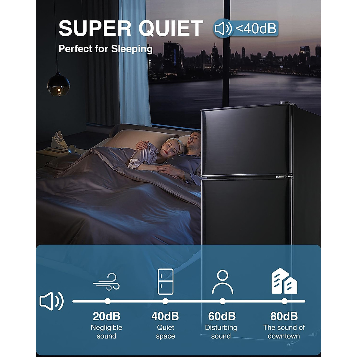 EUASOO KB FLS-80-Black 3.5Cu.Ft Compact, Small Refrigerator with Freezer, Retro Fridge with Dual Door, 7 Level Adjustable Thermostat for Garage, Dorm,Bedroom, Office, Apartment, Black