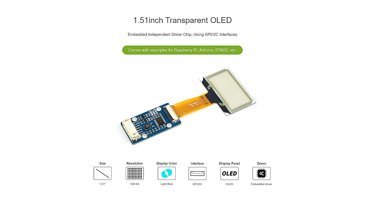 1.51inch Transparent OLED Display Module 128×64 Resolution Light Blue Color Display OLED for ...