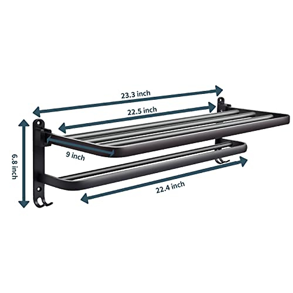 Towel Racks for Bathroom, Black Towel Bar for Bathroom with Double Shelf, Bathroom Towel Rack Wall Mounted 2 Tier, Bathroom Accessories, Space Aluminum, 24 Inch