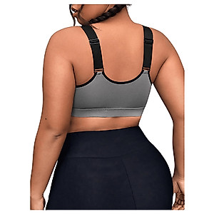 COZYEASE Women's Plus Size Sports Bra High Impact Gym Padded Sports Bra for Women Grey 2XL