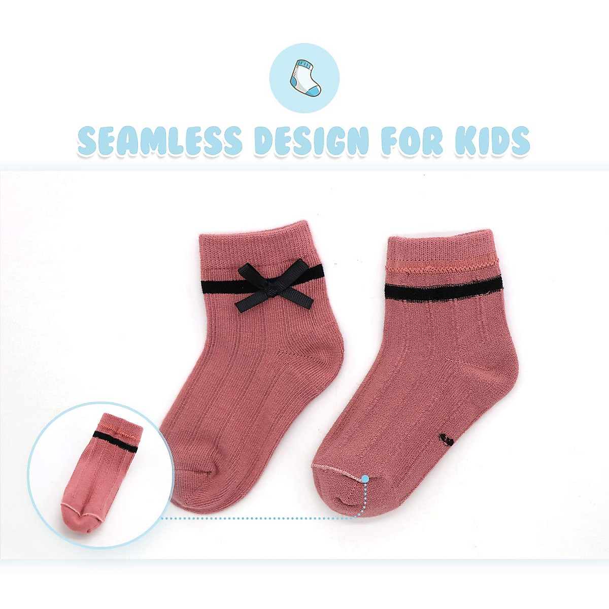 Gwenvenni Girls Socks Little Kids Cotton Bow Socks Low Cut 5 Pairs, Age 6-8