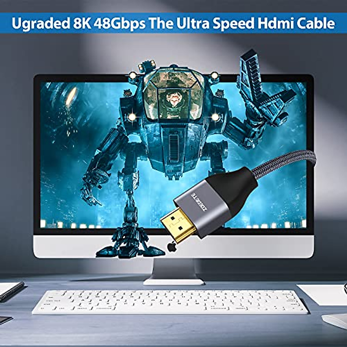 MINJANDLEE 2Pack 8K HDMI 2.1 Cable 48Gbps Certified Ultra High Speed HDMI Braided Cord 10ft, 4K120 8K60 144Hz eARC HDR HDCP 2.2 2.3 3D, Compatible with Ethernet PS5, PS4, X-Box Series X, LG QLED TV