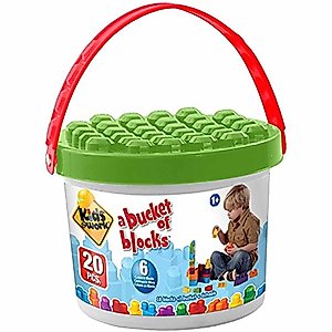 Kids@Work Bucket of Blocks, 20 Building Blocks with Storage Bucket