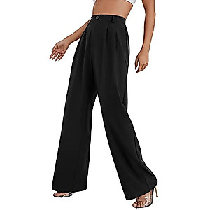 SweatyRocks Women's Wide Leg High Waisted Button Down Straight Long Trousers Pants Black XS