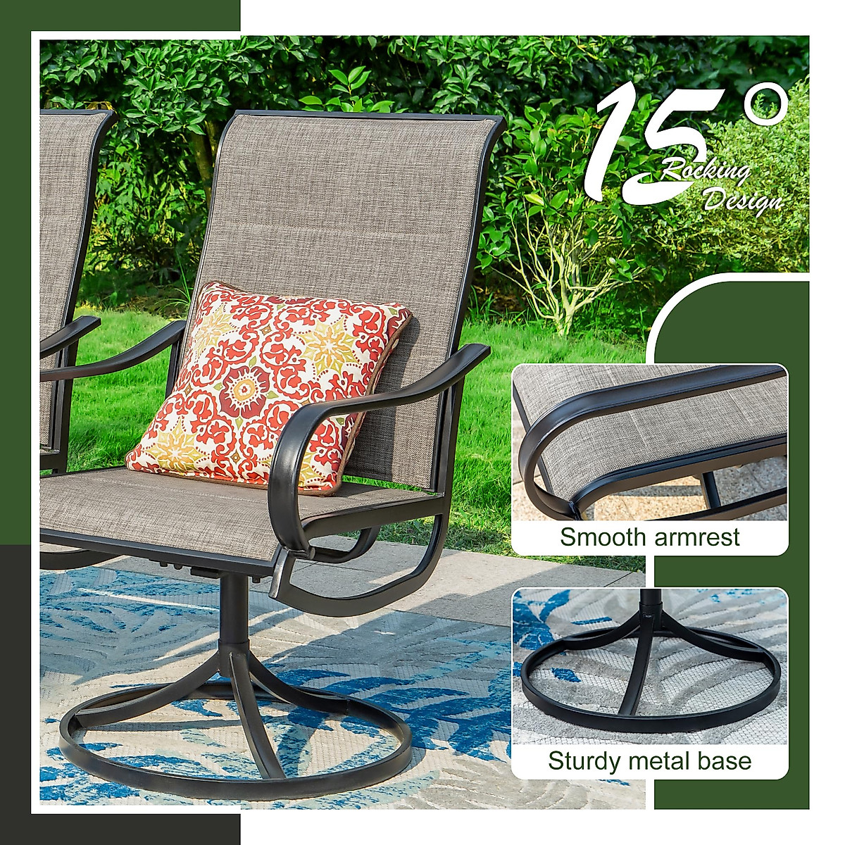 Sophia & William Patio Dining Chairs Metal Swivel Chairs Padded Textilene Set of 2 Outdoor Furniture for Lawn Garden Backyard Weather Resistant