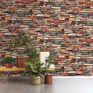 Stone Peel & Stick Wallpaper - Stacked Stone & Faux Brick - Self-Adhesive, Removable - Backsplash & Fireplace - 17.7'118'