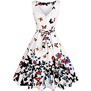 OWIN Women's Floral 1950s Vintage Swing Cocktail Party Dress Sleeveless
