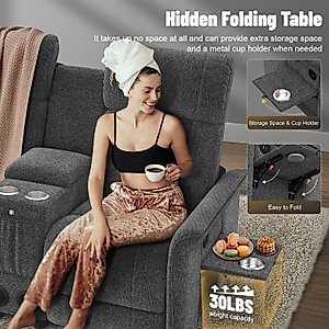 IROSTAE Loveseat Recliner Sofa with Console, RV Reclining Loveseat with Folding Side Table, Manual Love Seat Recliner Sofa with Bluetooth Speakers, Double Recliner Loveseat with USB Ports - Grey