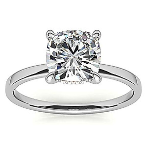 10K Solid White Gold Handmade Engagement Ring 1 CT Cushion Cut Moissanite Diamond Solitaire Wedding/Bridal Ring for Womens/Her Propose Ring Set (4)