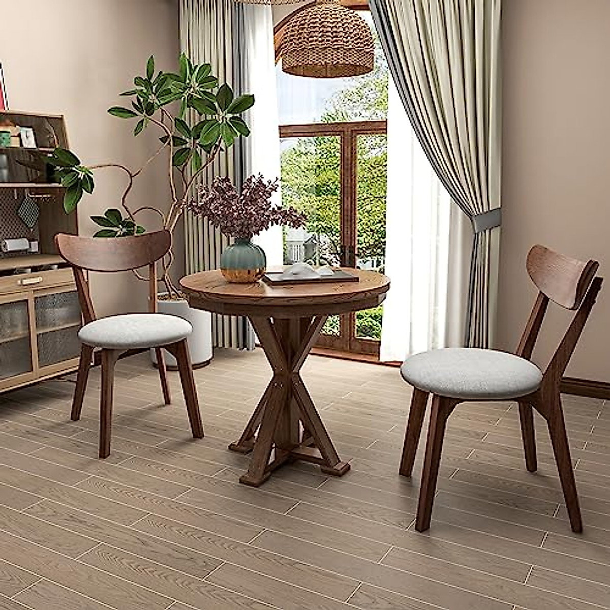 ERGOMASTER Dining Chairs, Set of 2 Walnut Wood Chairs with Curved Back for Home, Kitchen, Dining Room, Restaurant