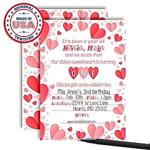 Our Little Sweetheart First Birthday Red and White Valentine Party Invitations, 20 5x7 Fill In Cards with Twenty White Envelopes by AmandaCreation