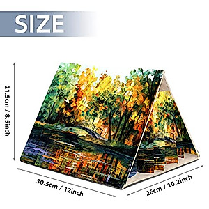 enheng Small Pet Hideout Autumn Maple Leaf Bridge Art Painting Hamster House Guinea Pig Playhouse for Dwarf Rabbits Hedgehogs Chinchillas