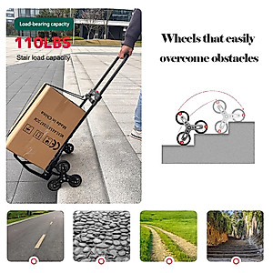 RJTEK【Material upgrading】Stair Climber Dolly 400lb Capacity, Improved Tire Size, Effortlessly Climbs 18cm Stairs, Hand Truck and Dolly,Heavy-Duty Cart with Telescoping Handle, Large Tires, and 2 Ropes