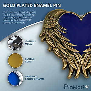 PinMart Heart with Angel Wings Enamel Lapel Pin – Enamel Heart Lapel Pin with Antique Nickel-Plated Angel Wings – Heart Wing Badge with Secure Clutch Back