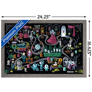Trends International Disney Haunted Mansion - Map Wall Poster, 14.72" x 22.37", Barnwood Framed Version