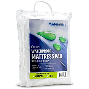 Waterguard Quilted Cotton Mattress Pad - Crib Size - Soft, Comfortable, and Fluffy Mattress Pad - Waterproof Mattress Protector Stretched 7" for Snug Fit on Regular Sized Mattress.