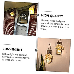 Housoutil Decorative Wood Panel Lights Table Top Decor Outdoor Wall Light Outdoor Candle Solar Powered Jar Lights Wall Art Mason Jar Lights Rustic Sconces Retro Wall Lamp Wall Hanging Light