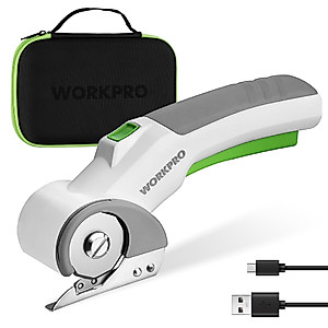 WORKPRO Cordless Electric Scissors, 4V Rechargeable Powerful Shears Cutting Tool for Fabric, Leather, Carpet and Cardboard, Power Rotary Cutters for Sewing, Scrapbooking, Crafting