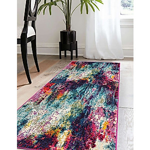 Rugs.com Theia Collection Rug – 2' 7 x 12' Runner Multi Medium Rug Perfect for Hallways, Entryways