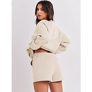 ANRABESS Women 2 Piece Outfits Sweat Shorts Sets 2025 Oversized Casual Lounge Matching Set Sweatsuit Tracksuit Clothes Apricot Small