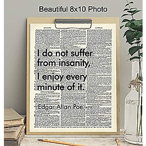 Edgar Allan Poe Quote, Dictionary Art - 8x10 Upcycled Wall Decor, Home Decoration for Bedroom, Living Room, Office, Apartment - Cool Unique Gift, Funny Saying - Unframed Poster Print Picture Photo