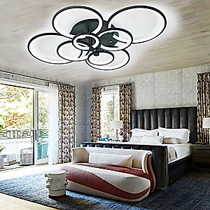 40.05inch Modern LED Ceiling Light, 8 Rings Ceiling Light Fixture,Dimmable Circle Flush Mount LED Ceiling Light for Bedroom , Dining Room, Kitchen with Remote (Medium 8 Ring/40.5x32.3x4.92in/106w)