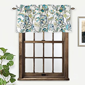 DriftAway Layla Classic America Style Floral Leaves Room Darkening Window Curtain Valance Rod Pocket 52 Inch by 18 Inch Plus 2 Inch Header Ivory Teal Gray 2 Pack