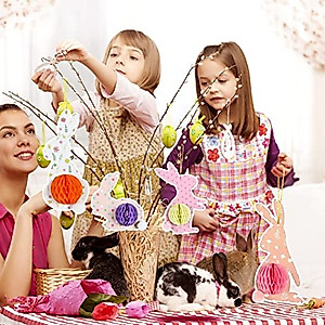 KUYYFDS Easter Decorations,Easter Decorations,Bunny Decorations for Home Rabbit with Honeycomb Paper Ball Bunny Ornament, Honeycomb Balls Party Decorations The Easter Party 4Pcs